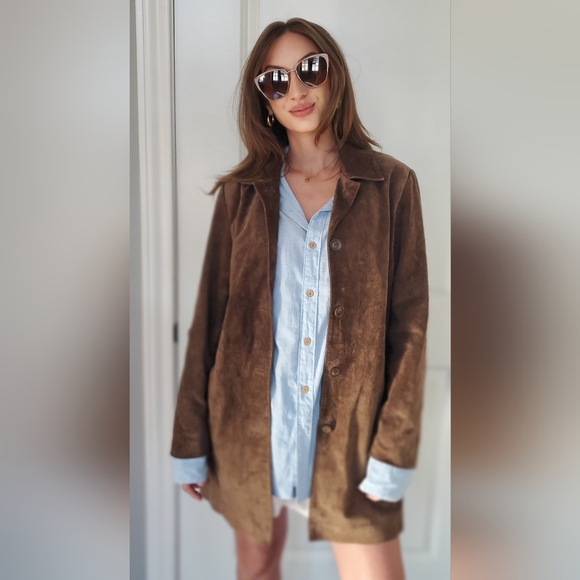 Cherokee | Jackets & Coats | Suede Jacket Chocolate Brown Suede Trench ...